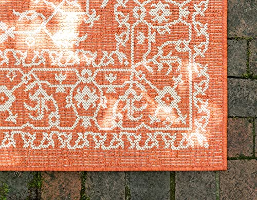 Unique Loom Outdoor Botanical Collection Area Rug - Allover (7' 1" x 10' Rectangle, Terracotta/ Beige)