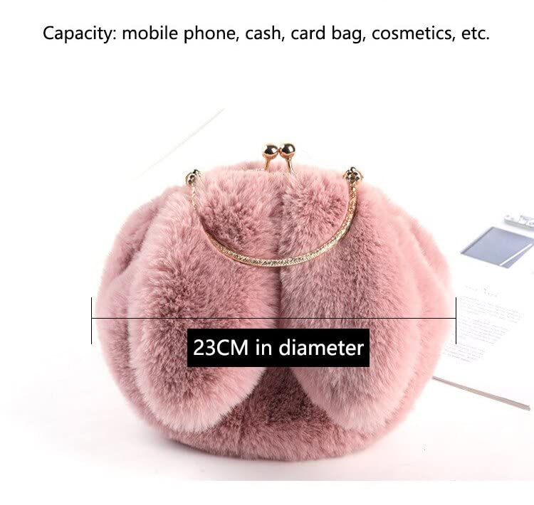 Cute Rabbit Ear Plush Bags for Women, Bunny Ear Chain Crossbody Bags (Beige)