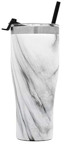 Simple Modern Tumbler with Clear Flip Lid and Straw | Reusable Insulated Water Bottle Stainless Steel Travel Mug | Slim Cruiser Collection | 32oz, Pattern: Carrara Marble