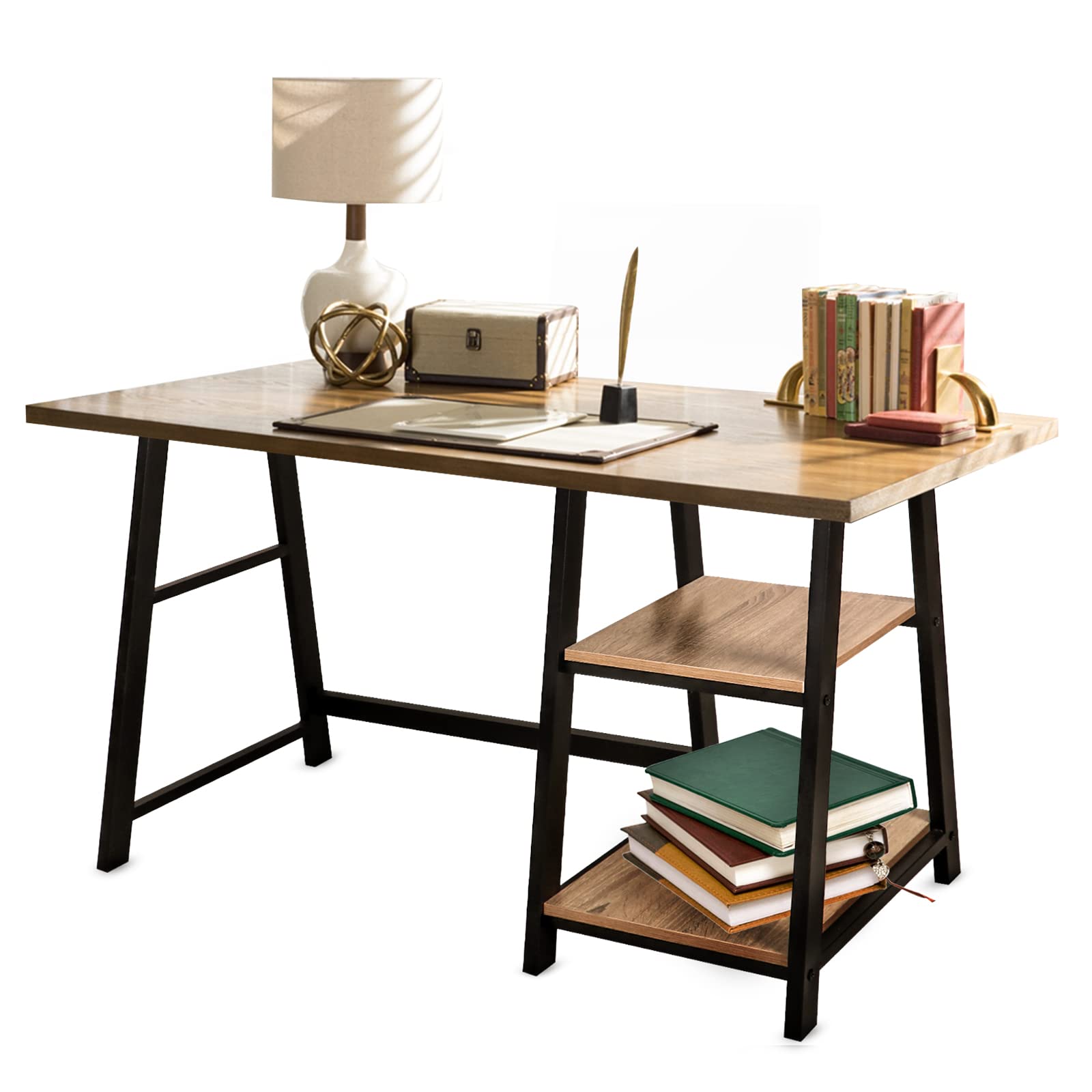 Computer Desk, 40 Inch Home Office Desks with Shelves, Study Desk with 2 Storage Shelves, Laptop Notebook Study Desk for Small Spaces Home Office