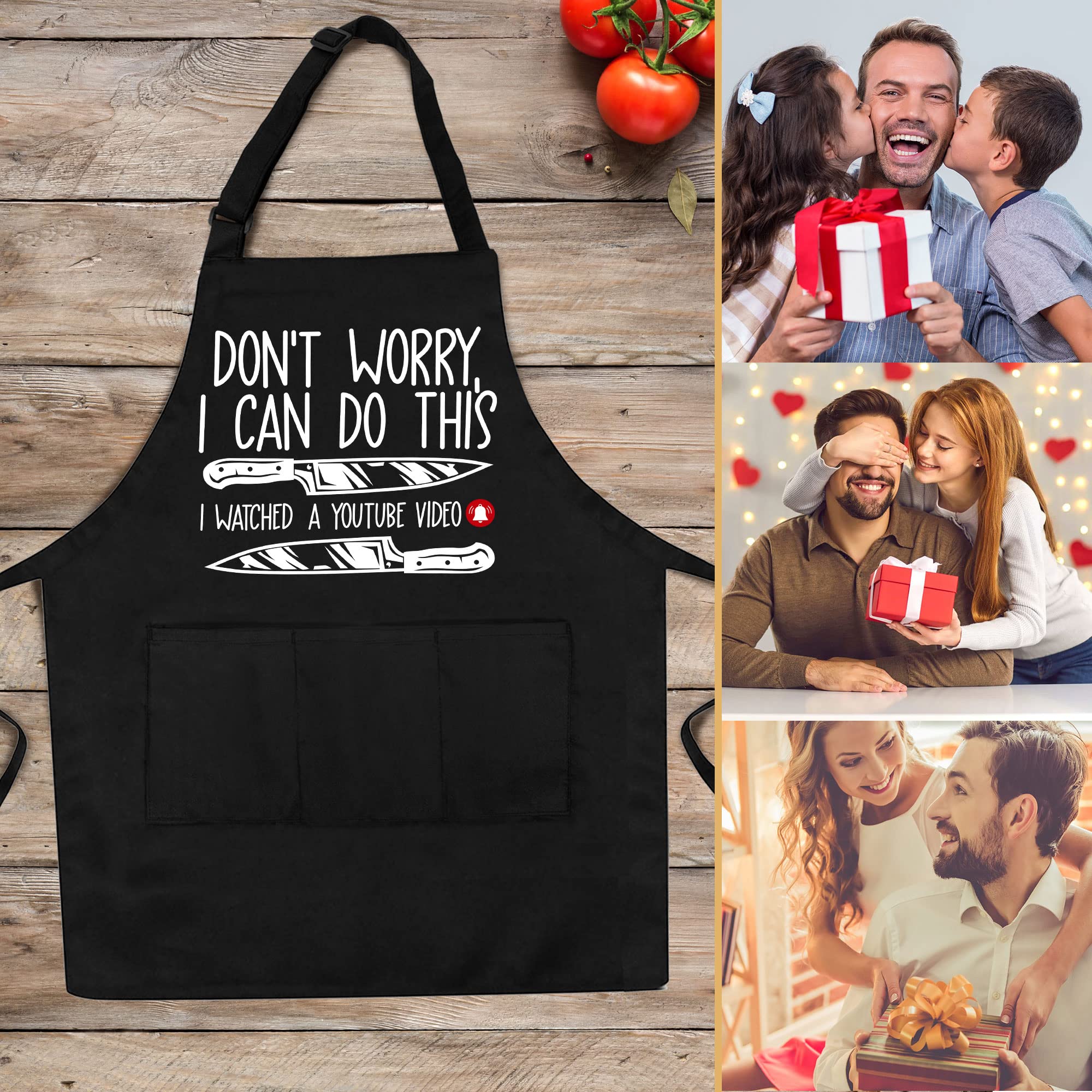 Cusugbaso Funny Aprons for men, Chef Cooking Aprons One Size with Three Pockets Funny Grill Gifts for Men, Dad, Husband - Cooking Chef Aprons for Birthday, Christmas, Fathers Day