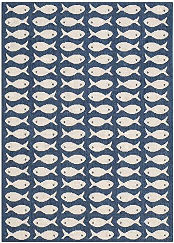 SAFAVIEH Courtyard Collection Accent Rug - 4' x 5'7", Navy & Beige, Non-Shedding & Easy Care, Indoor/Outdoor & Washable-Ideal for Patio, Backyard, Mudroom (CY6013-268)