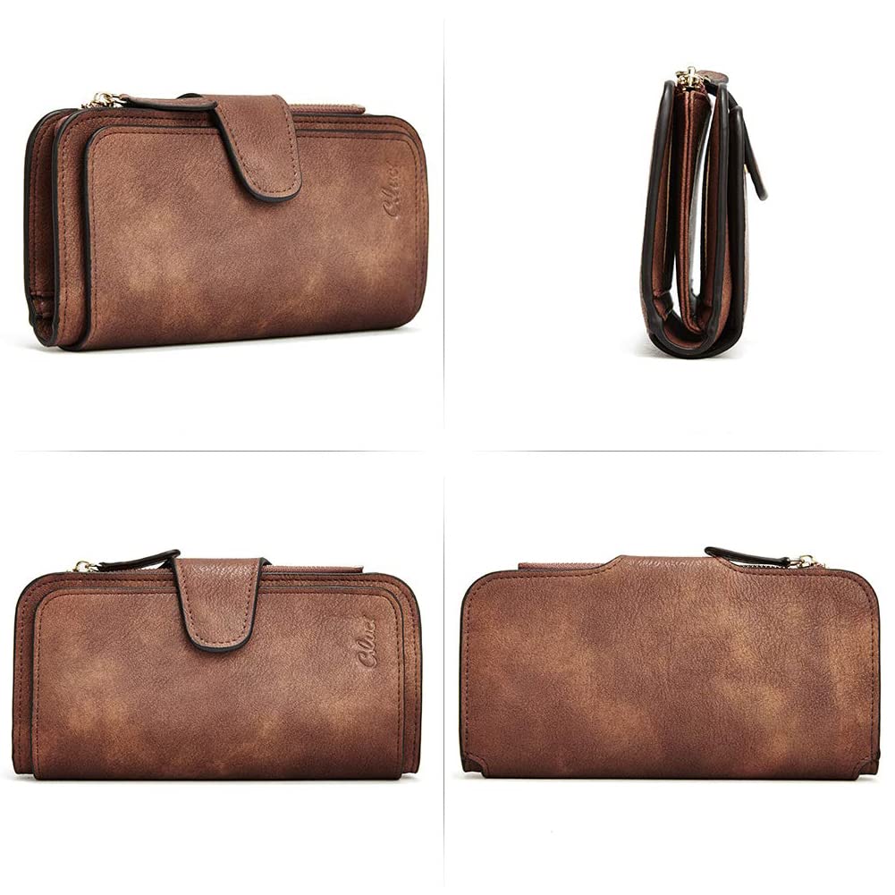 CLUCI Leather Wallet for Women Large Trifold Purse Ladies Credit Card Holder with ID Window