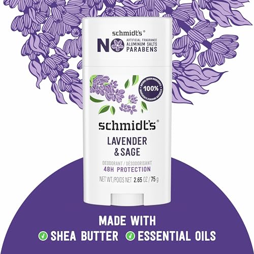 Schmidt's Aluminum-Free Vegan Deodorant Lavender & Sage with 24 Hour Odor Protection, 2 Count for Women and Men, Natural Ingredients, Cruelty-Free, 2.65 oz