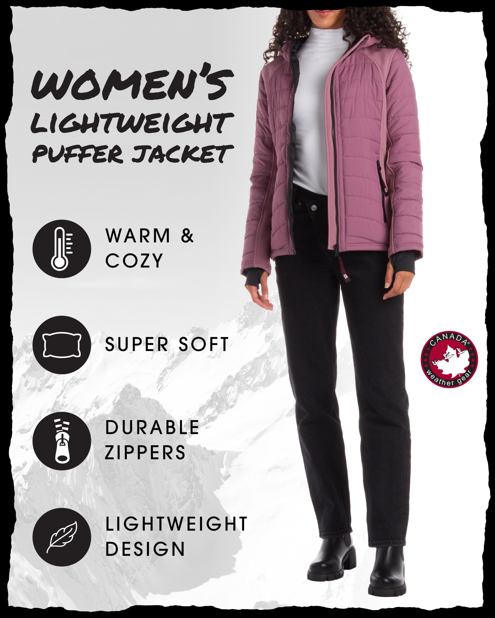 CANADA WEATHER GEAR Women’s Jacket – Lightweight Quilted Puffer Coat – Casual Jacket for Women (S-XL), Size Medium, Black