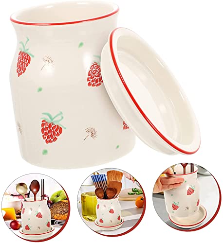 chopstick 2pcs Forks Cup Kitchen Strawberry Holder Ceramic Counter Decor Chopsticks Drying Ladles Organizer Tray with Household Storage Crock Bottom Cage Rack Desktop Silverware Cutlery holder
