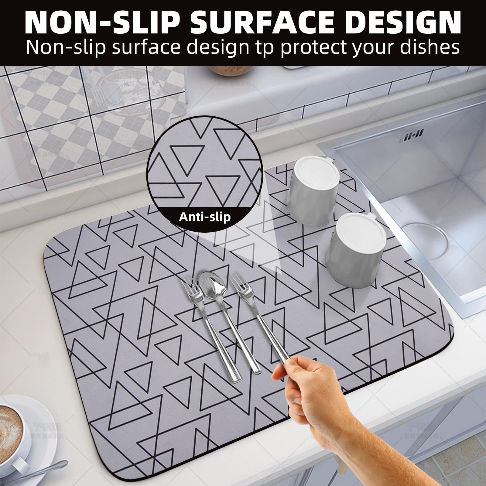 Dish Drying Mat Coffee Mat Super Absorbent Drying Mat Large Dish Drying Mats for Kitchen Counter Easy clean Dish Mat Kitchen Drying (1pcs 16"x24")