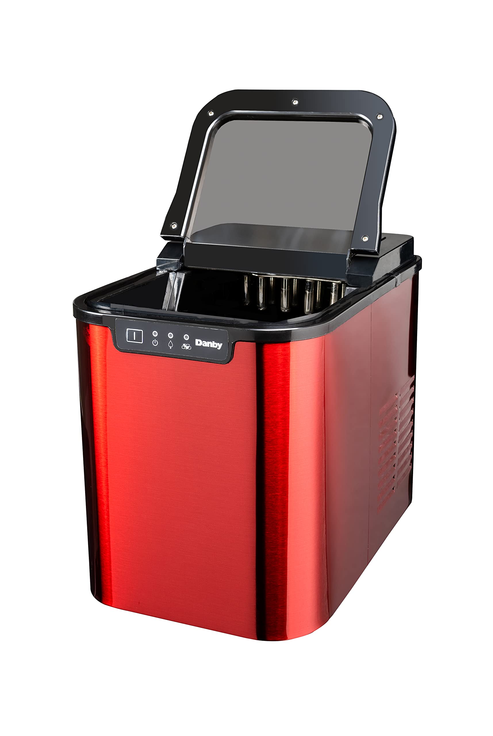 Danby DIM2500RDB Countertop Ice Maker, Makes 25 lbs Ice in 24 Hrs, Holds 2 lbs of Ice, Red Ice Machine with Electronic Controls, LED Display and Self Clean Function