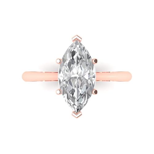 Clara Pucci 2.50 ct Marquise Cut Solitaire White Lab Created Sapphire Engagement Bridal Promise Anniversary Ring 18K Rose Gold Size 3.5