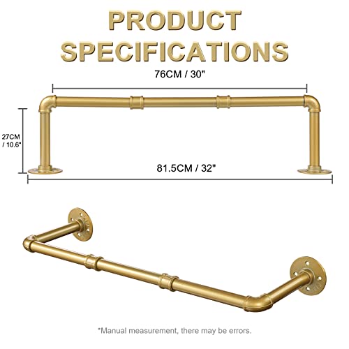Ihomepark Industrial Gold Pipe Clothing Rack, Wall Ceiling Mounted Clothes Garment Rack 30'', Iron Golden Pipe Clothes Hanging Bar, Heavy Duty Metal Rod for Retail Display Closet Storage