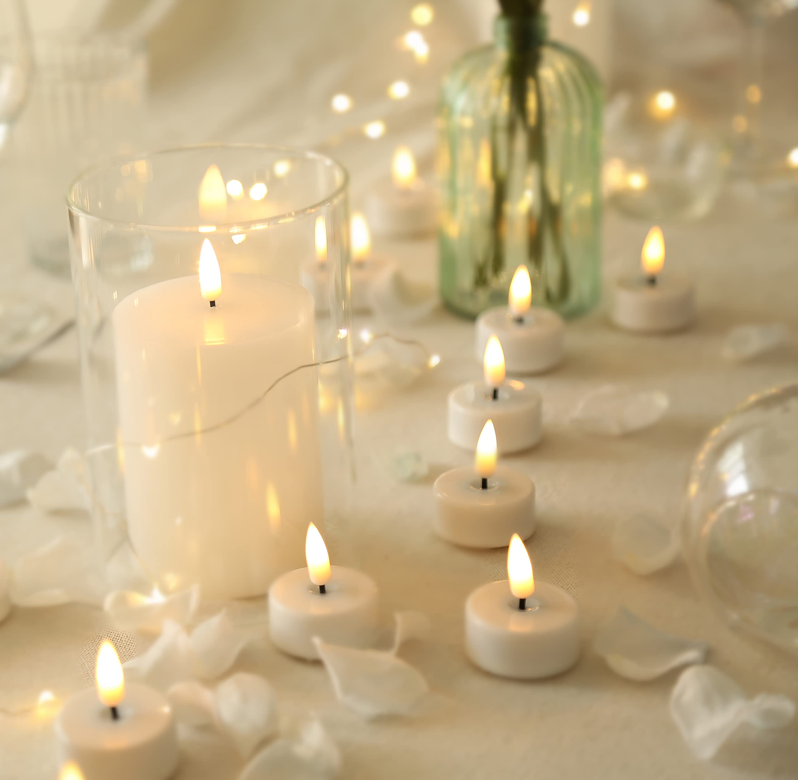 Eywamage Flameless Tealights with Remote Batteries Included, Bright Realistic LED Votive Candles Flickering Real Wax D 1.6"