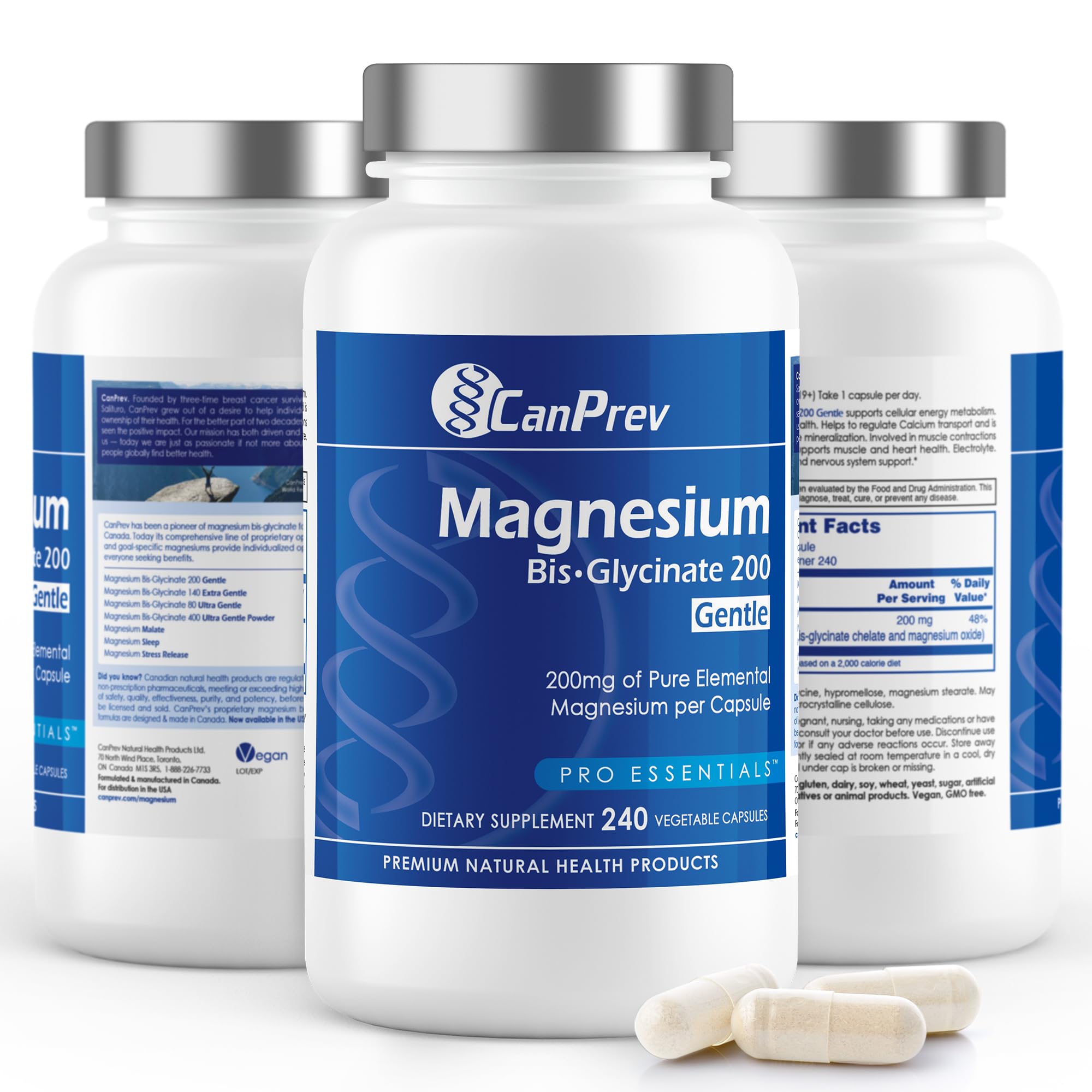 CanPrev Magnesium Bisglycinate (240 Count (Pack of 1), 200mg - Gentle)