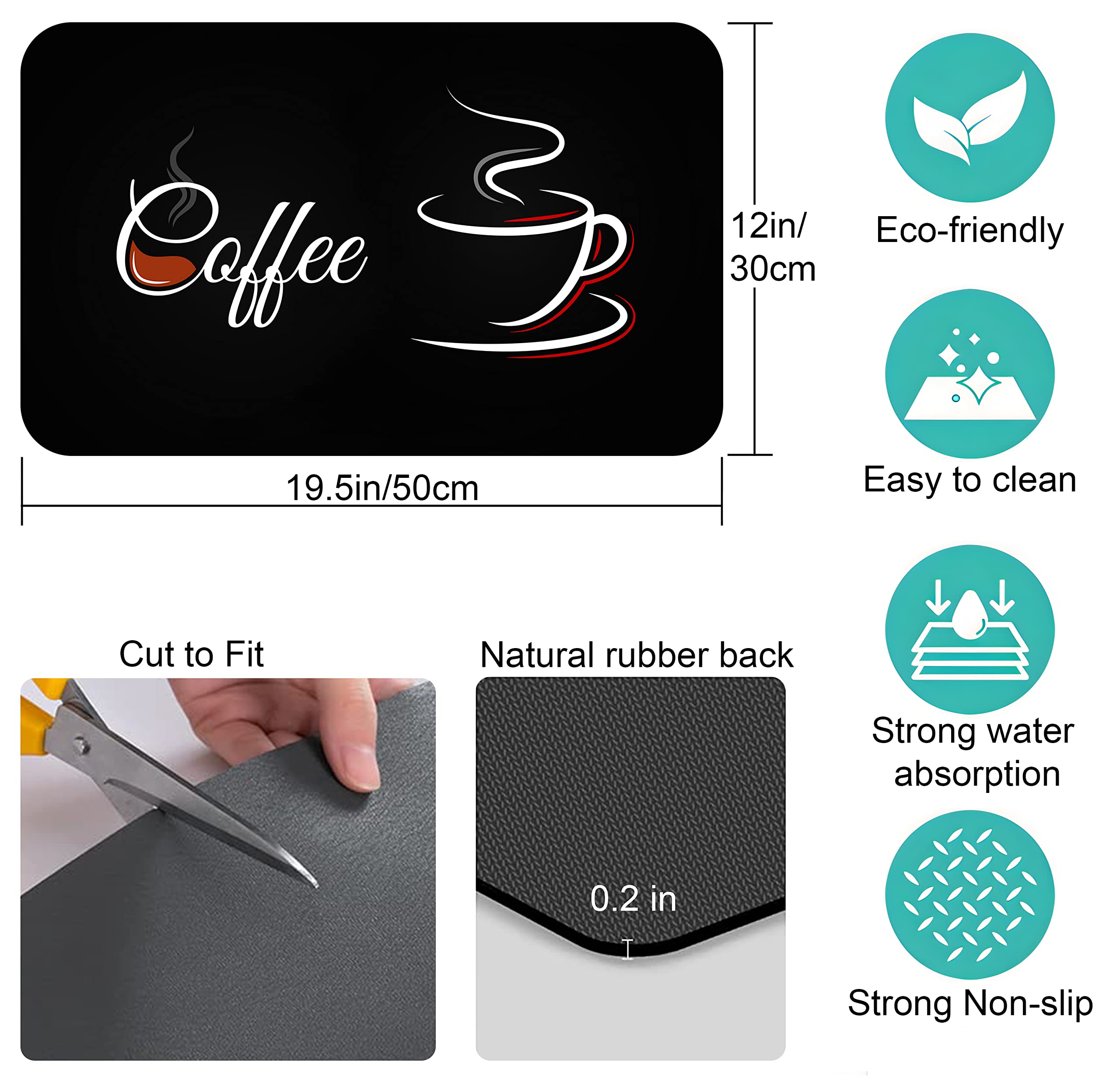 Coffee Mat Absorbent and Quick Dry Mat Hide Stain Rubber Backed Anti-Slip Drying Mat 19.5x12in for Kitchen Counter-Coffee Bar