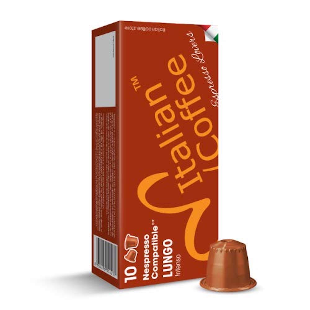 DELICITALY Pure Italian Food Italian Coffee pods compatible with Nespresso Original machines, Italian Expresso capsules (100 Lungo regular pods, 100 Count (Pack of 1))
