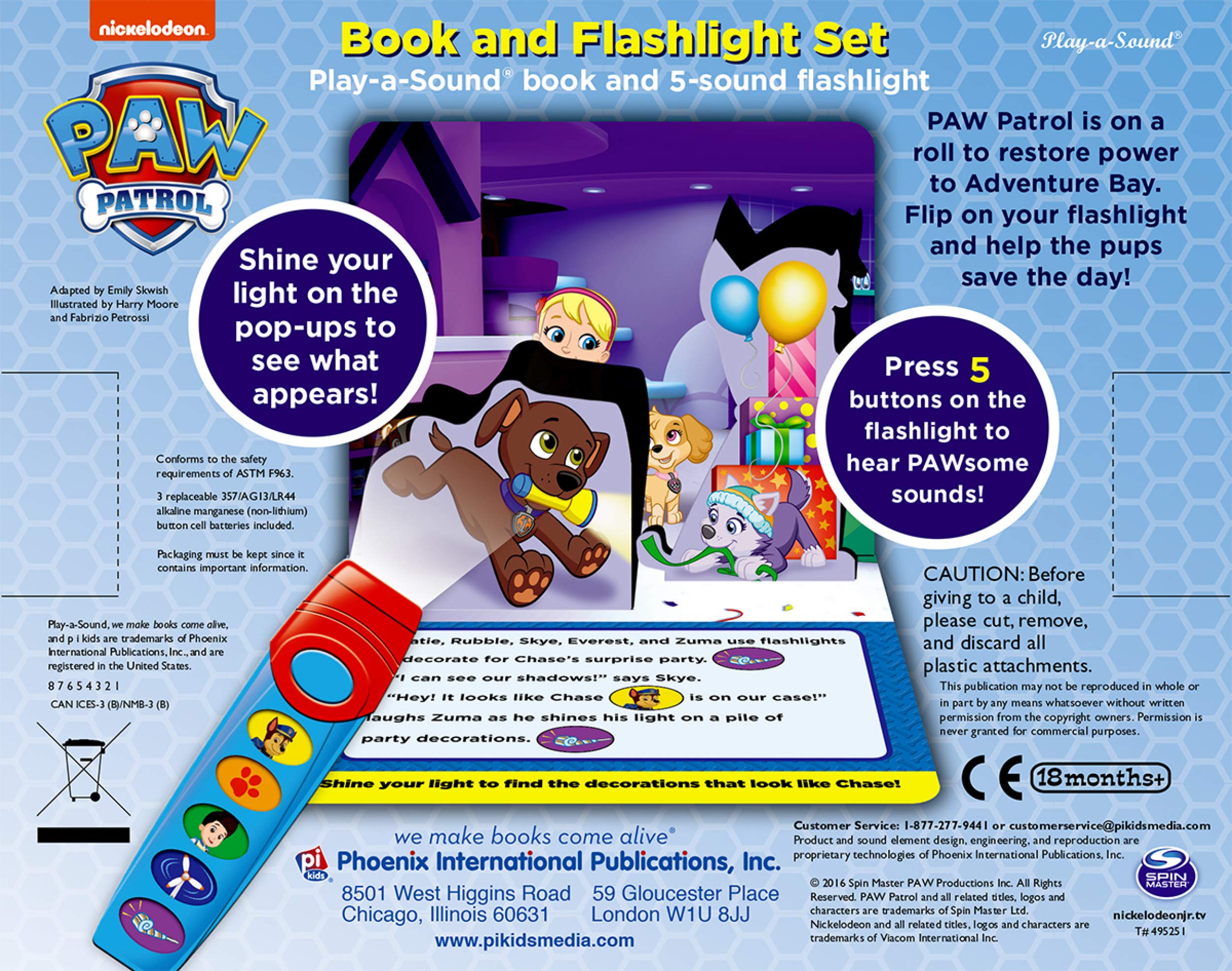 Nickelodeon PAW Patrol Chase, Marshall, Skye and More! - Light the Way! Pop-up Board Book and Sound Flashlight Toy Set - PI Kids (Play-A-Sound)
