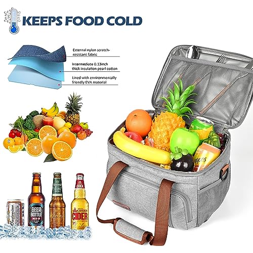 MIYCOO Insulated Lunch Bag for Women Men Reusable Lunch Box for Office Work - Leakproof Soft Adults Lunch Cooler Bag with Adjustable Shoulder Belt Grey
