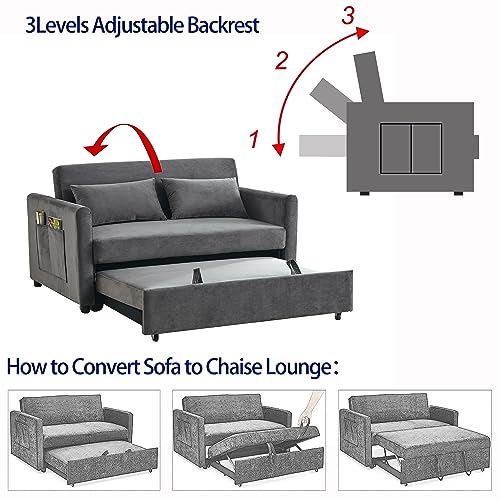 ERYE 3-in-1 Loveseat Futon Sofa Convertible Sleeper Couch Bed, Functional 2-Seater Love Seat W/Pull Out Sleep Sofá Bed & Reclining Backrest for Home Office Loft RV
