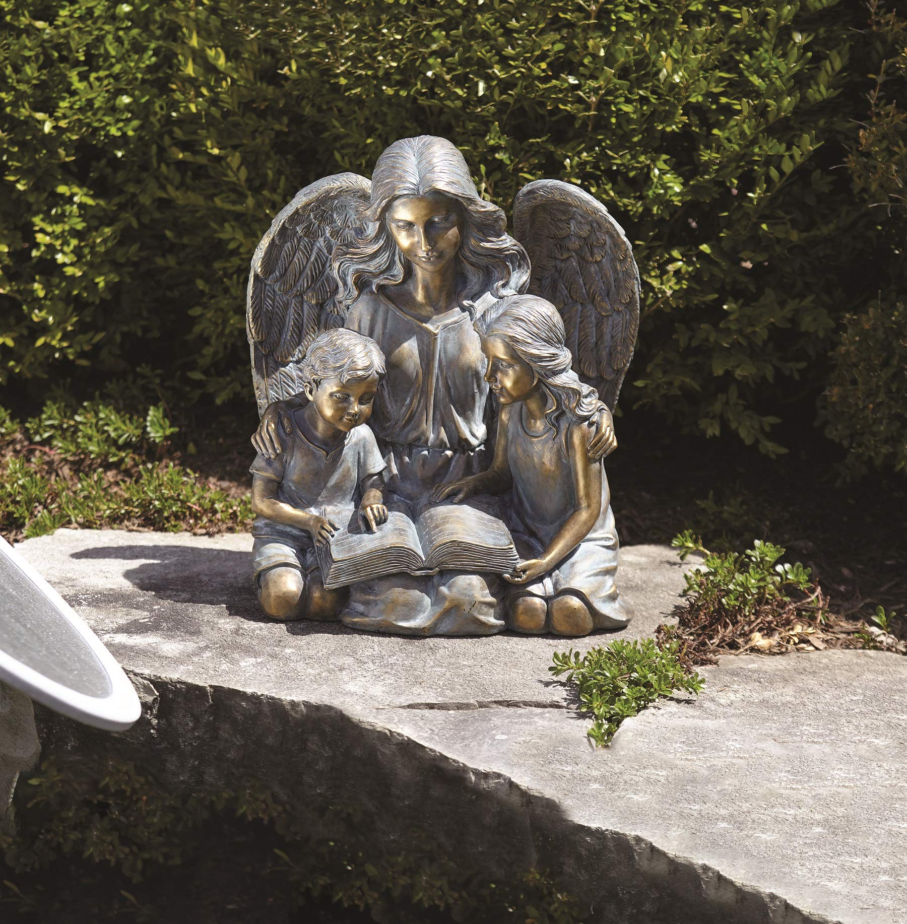 Roman - Angel with Two Children Statue, 15.5" H, Garden Collection, Resin and Stone, Decorative, Gift, Home Outdoor and Indoor Decor, Durable, Long Lasting