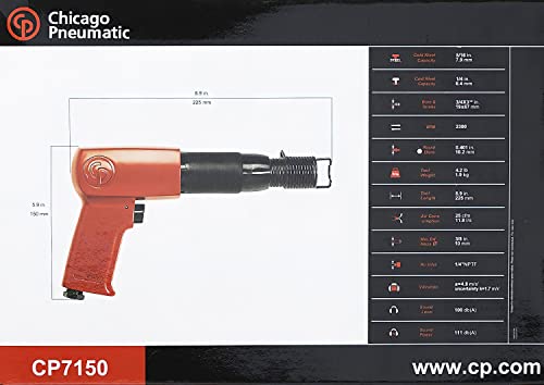 Chicago Pneumatic CP7150 - Air Hammer, Welding Equipment Tool, Construction, Heavy Duty, 0.401 Inch (10.2mm), Round Shank, Stroke 3.5 in / 89 mm, Bore Diameter 0.75 in / 19 mm - 2300 Blow Per Minute