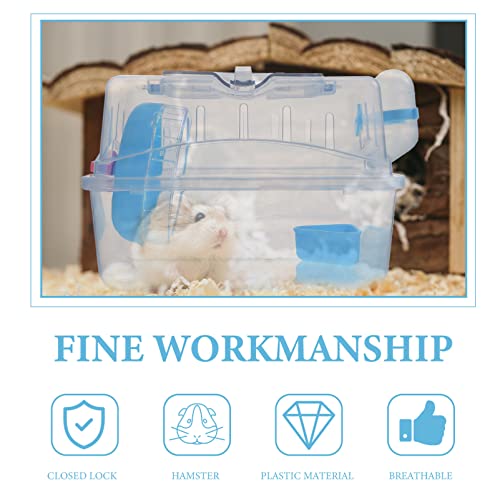 POPETPOP Transparent Hamster Cage Small Animal Habitat Clear Portable Hamster Carrier Cage Plastic House with Exercise Wheel Litter Box for Gerbils Bear Mice Rat Guinea Pig Blue