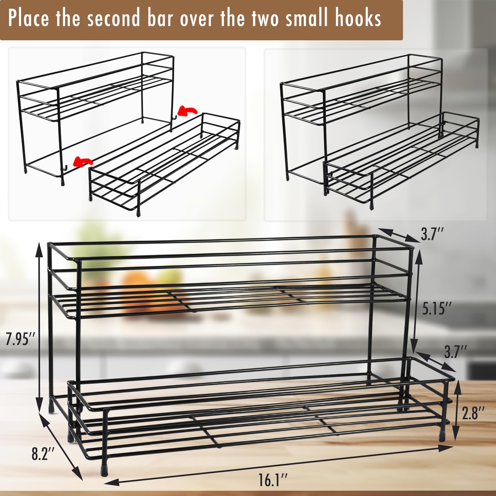 Coffee Syrup Organizer Rack, 2 Tier Coffee Syrup Stand Holder for Coffee Bar, 10 Bottles Wine Bottle Holder, Coffee Station Organizer Storage Shelf for Cocktail, Dressing, Coffee Bar Accessories