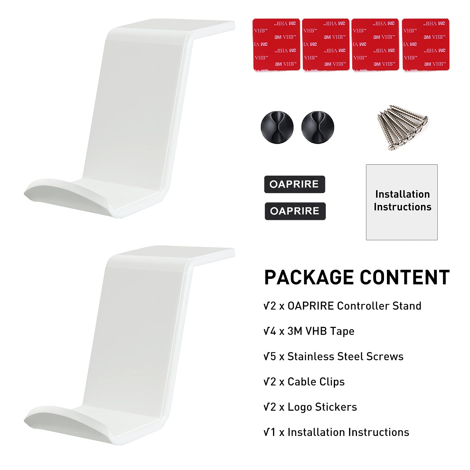 OAPRIRE Under Desk & Desktop Controller Holder Gaming Accessories (2 Pack) for Xbox ONE PS4 PS5 Switch, Universal Controller Stand with Clips (White)