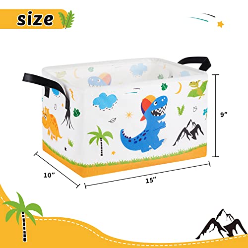 WERNNSAI Dinosaur Storage Basket β Foldable Storage Bin for Boys Waterproof PE Coating Canvas Fabric Laundry Basket Toy Bins with Handles Organizer Box for Clothes Books Bedroom House Nursery