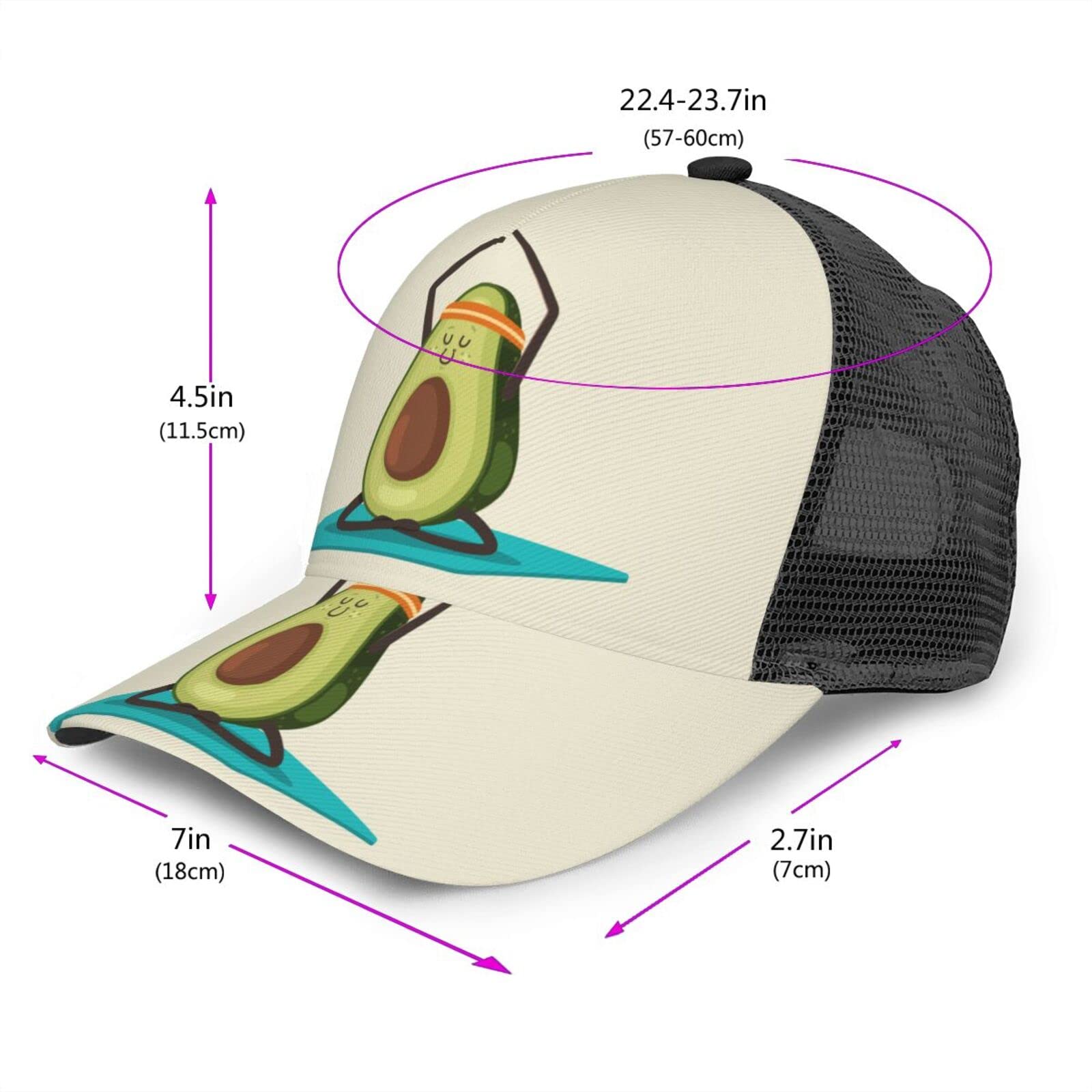 Cute Yoga Avocado Printed Adjustable Mesh Baseball Cap, Snapback Baseball Cap, Unisex Baseball Cap Hat Four Seasons are Suitable