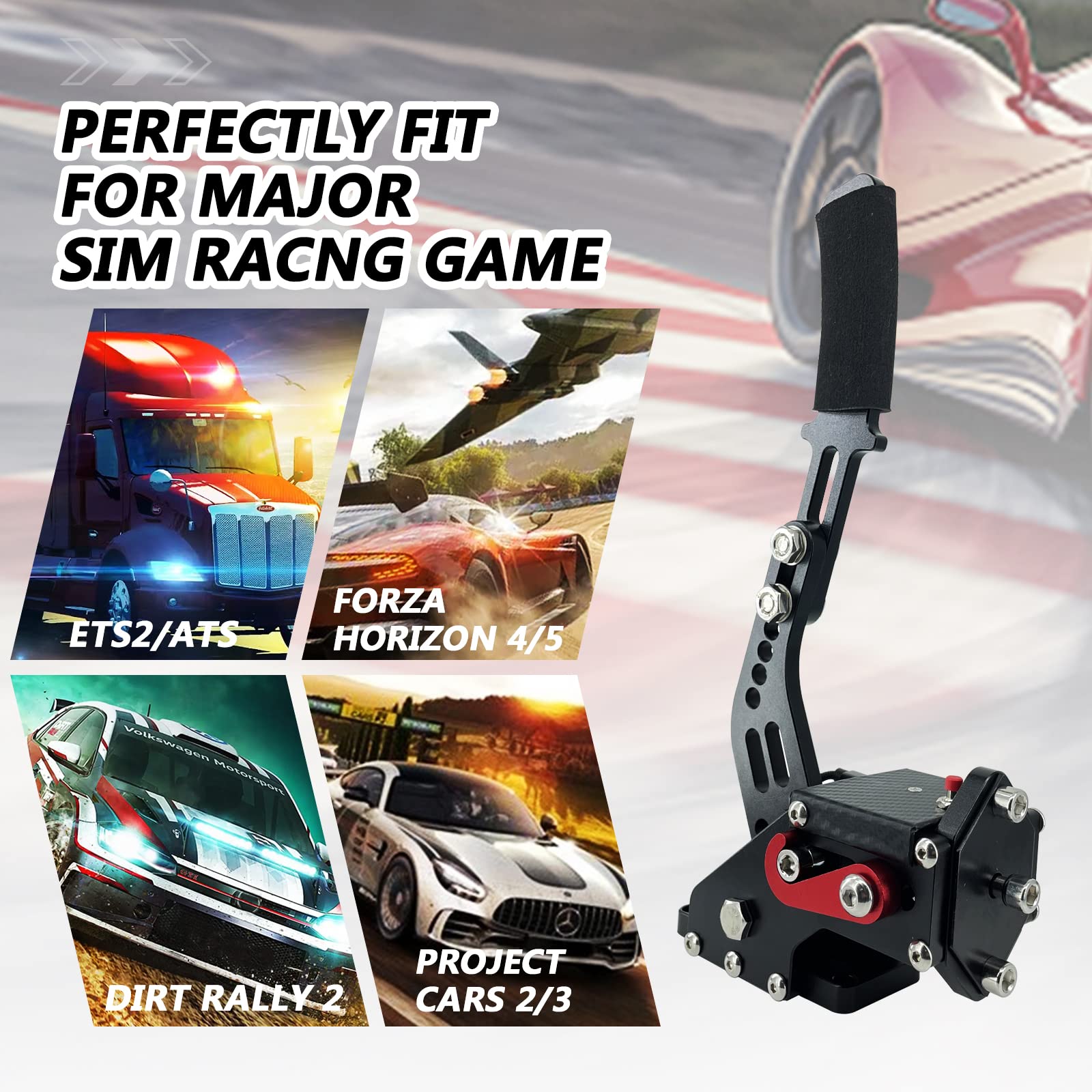 CXCESNS USB PS 4/5 handbrake Compatible with Logitech G29 Steering Wheel, 64-bit USB PC handbrake Applicable for simulated racing games with clip and Sim Card, 11.8" (PC+PS 4/5 system only)