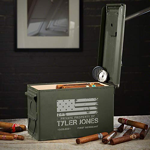 HomeWetBar American Heroes Personalized 50 Cal Cigar Humidor Military Gift (Custom Product)