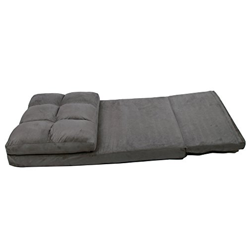 Loungie Micro-Suede 5-Position Adjustable Convertible Flip Chair, Sleeper Dorm Bed Couch Lounger Sofa, Grey