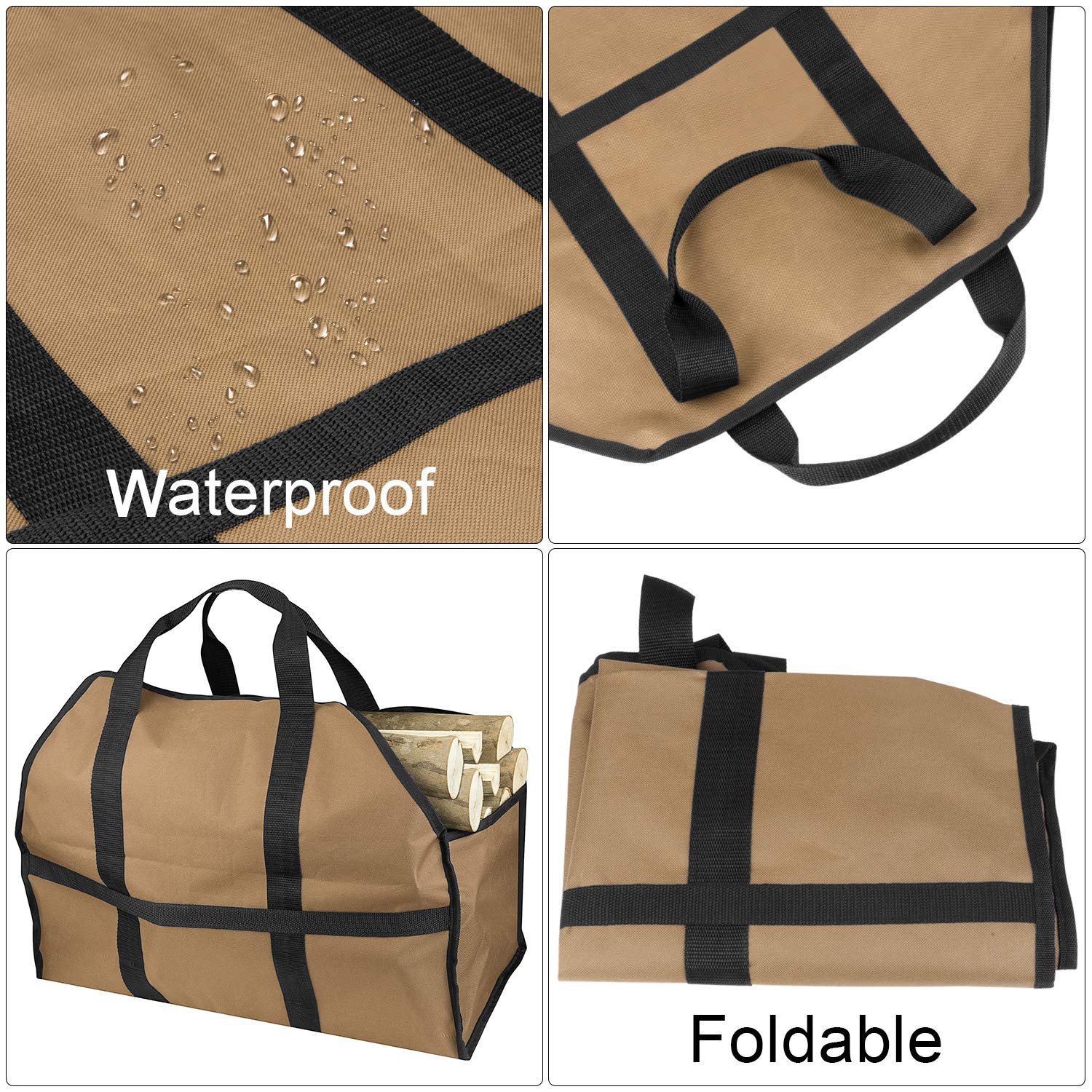 Petutu Firewood Carrier 2 Pack, Large Canvas Log Carriers Tote, Fireplace Wood Holder Accessories(Brown)