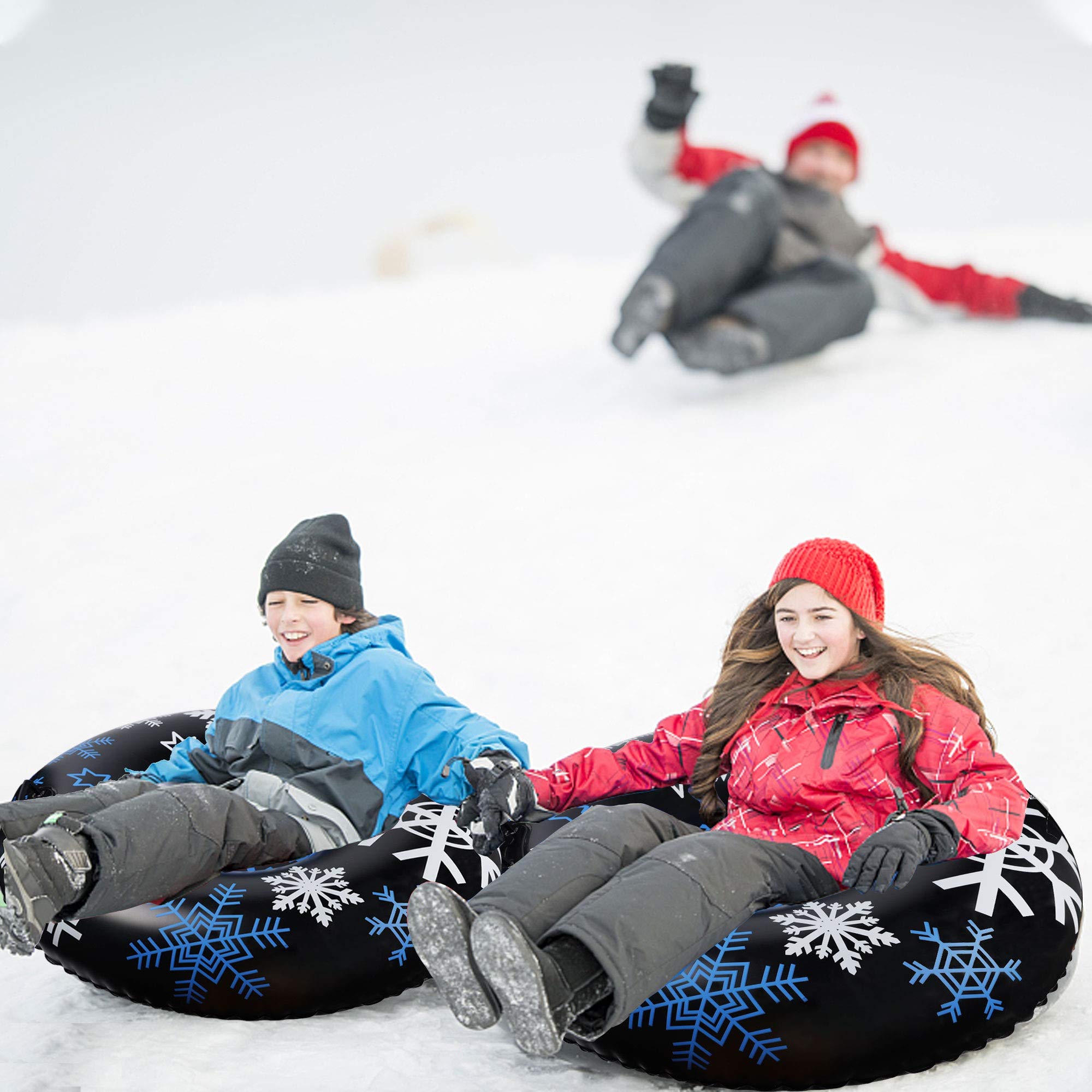 Cllayees 48 Inches Inflatable Snow Tube, PVC Snow Sled Thick Large Sledding Pipe, Heavy Duty Snow Tube with Handles for Adults