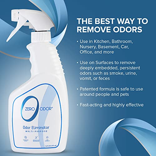 Zero Odor β Multi-Purpose Odor Eliminator - Air & Surface Odor β Patented Technology for Bathroom, Kitchen, Fabric, Closet- Smell Great Again, 16oz