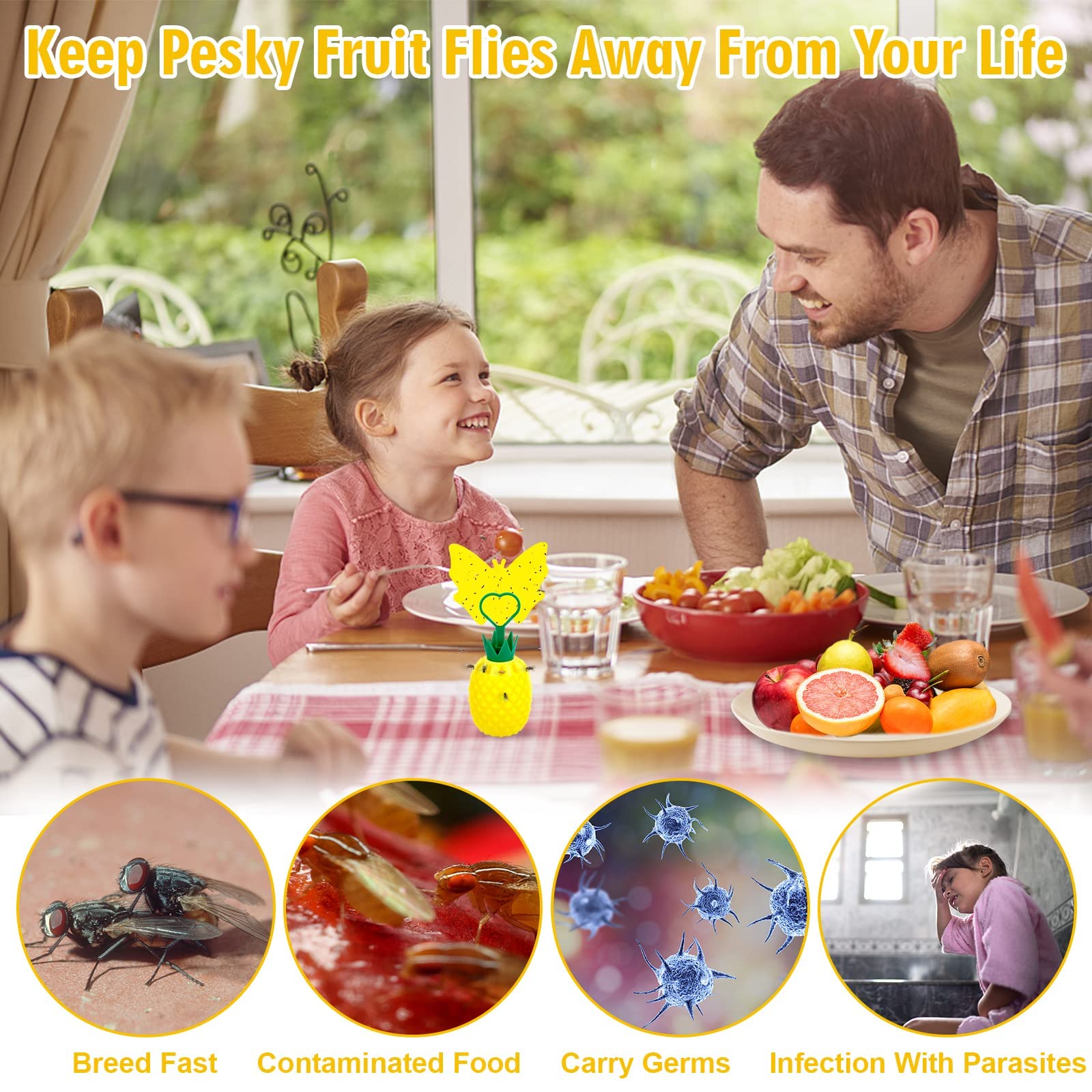 Fruit Fly Traps with 8Pcs Sticky Pads,Gnat Traps with Bait Non-Toxic Fruit Fly Traps for Indoors Outdoor Odorless Safe Fly Catcher Gnat Fruit Flies Trap Fly Insect Trap for Plant House Kitchen,2 Pack