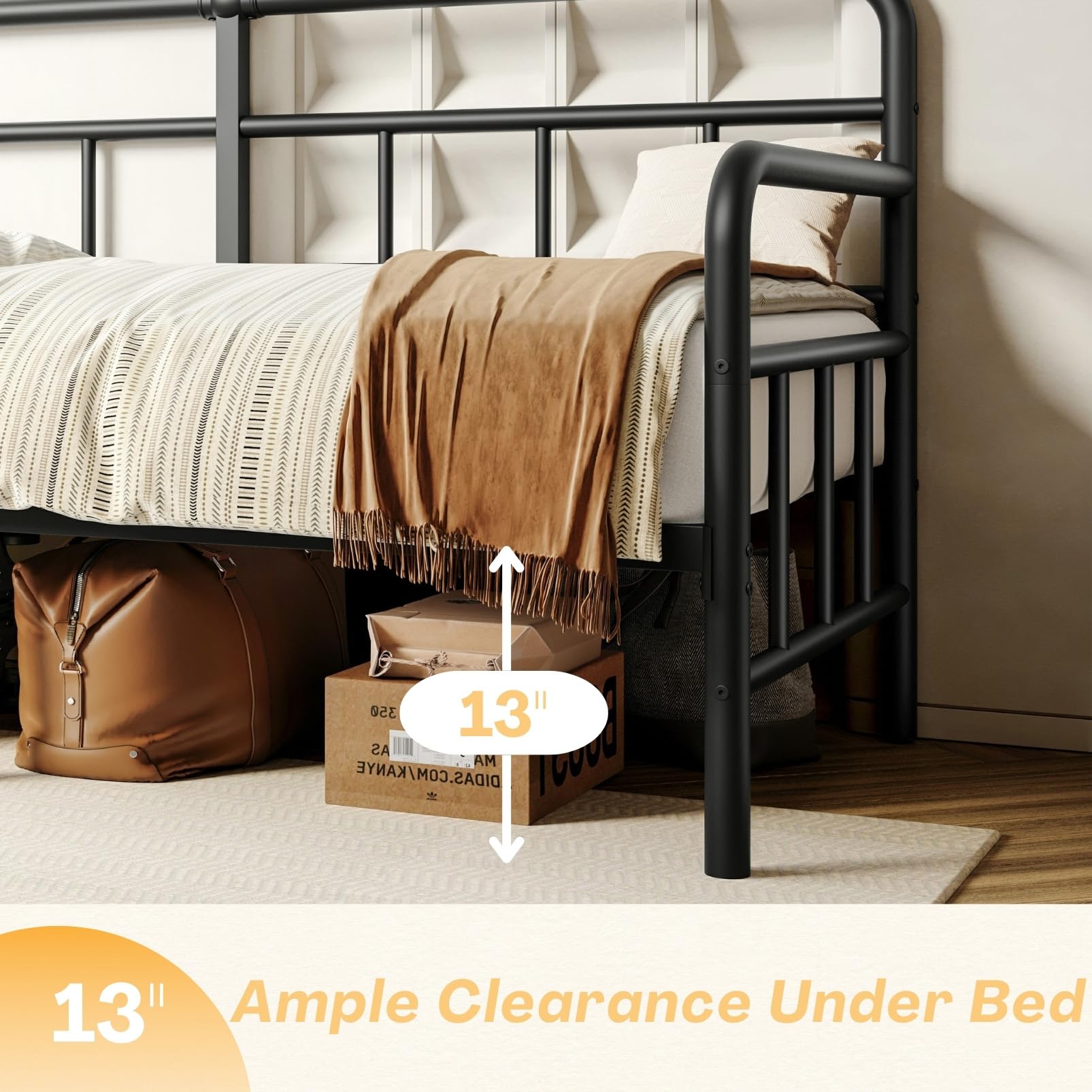 FDLOGW Twin Daybed Frame, Classic Day Bed Frame Twin Size with Headboard, Metal Platform Sofa Bed for Bedroom Living Room, Heavy Duty, Easy Assembly