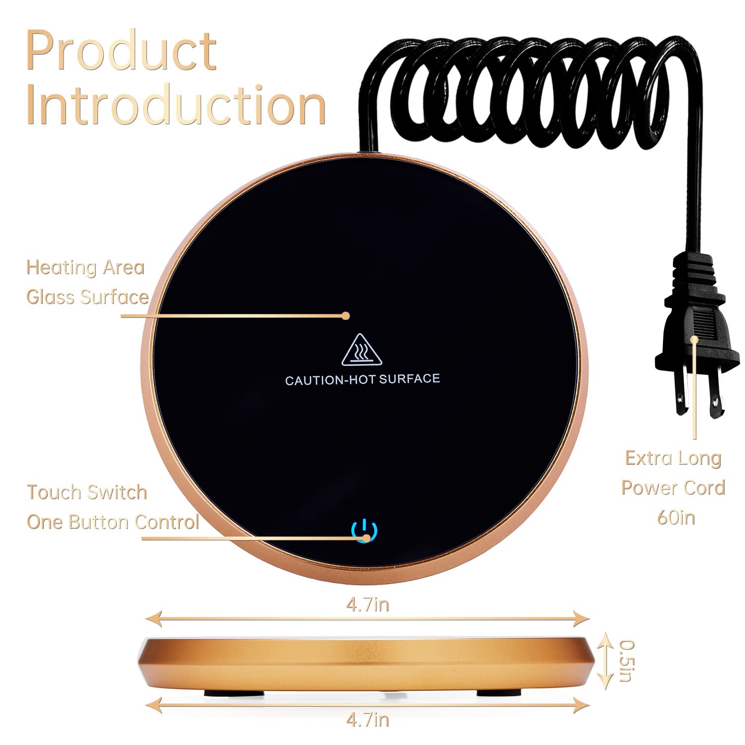 Coffee Warmer for Desk Auto Shut Off,Smart Coffee Cup Warmer with 2 Temperature Setting,Electric Mug Warmer Plate for Coffee,Milk,Tea,Cocoa (Gold)