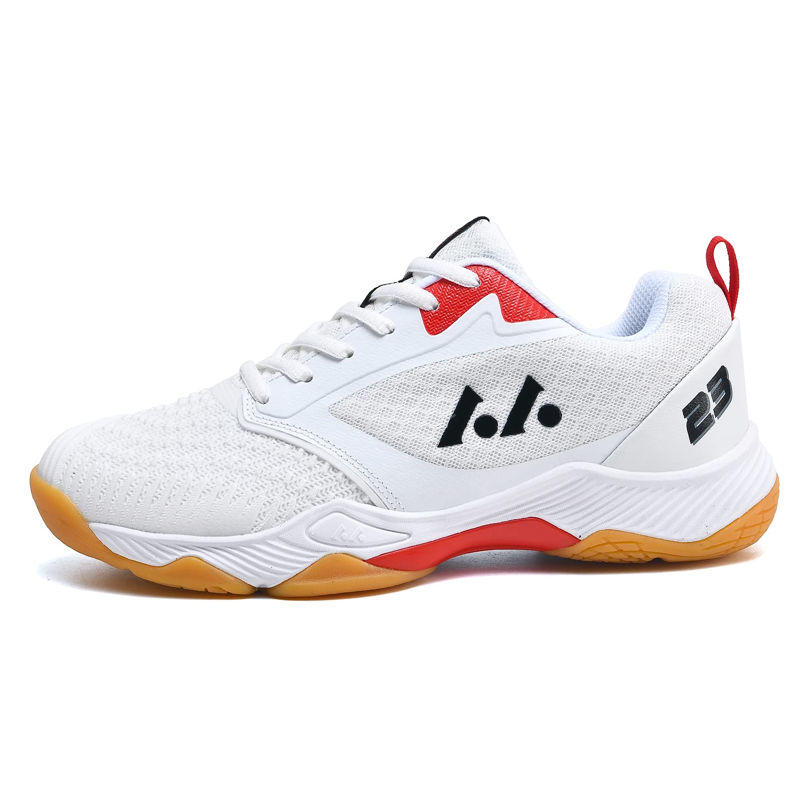 Condromly Women's Light 23 Lightweight Cushioning Non-Marking Pickleball Court Shoes (White/Red, 8)