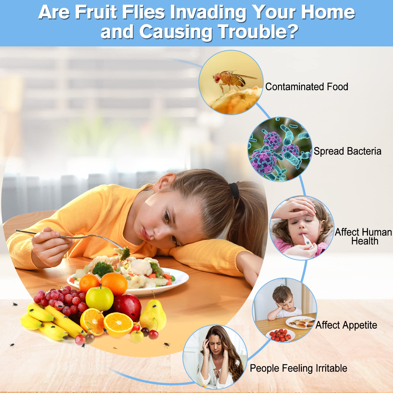 Fruit Fly Traps for Indoors, Gnat Killer Pet&People Safe, Effective Easy Use Fruit Flies Catcher for Mosquitoes, Gnats, Moths, Durable Flies Hunter with Sticky for Home Plants Kitchen 2P