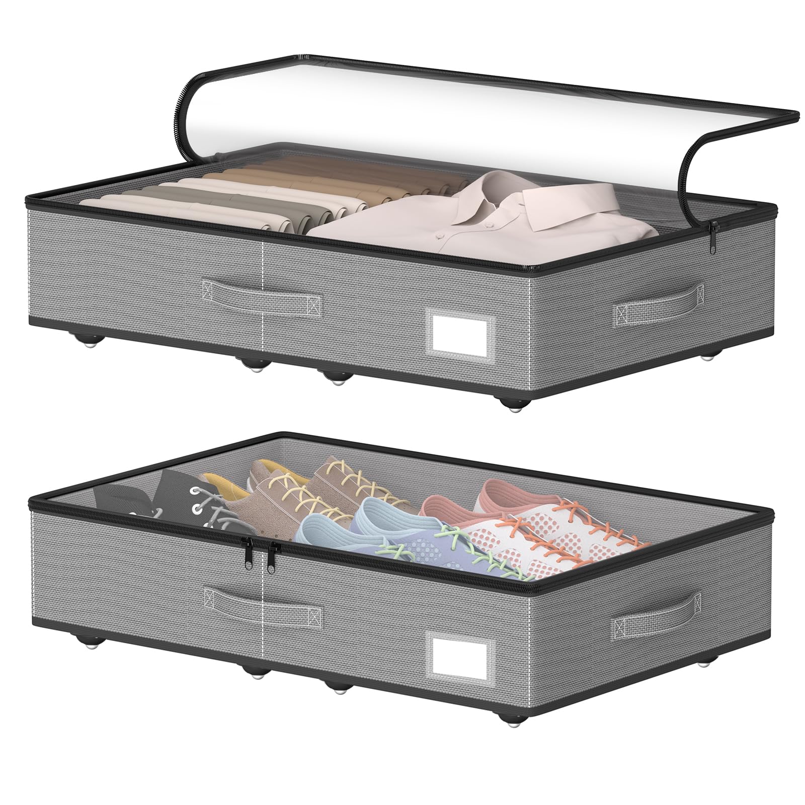 EE-RoomWorld Under Bed Storage with Wheels, No Assemble Required 5.5 inches height grey under bed storage bins,Low Profile Rolling Under bed Shoe Storage containers,dorm under bed storage drawers