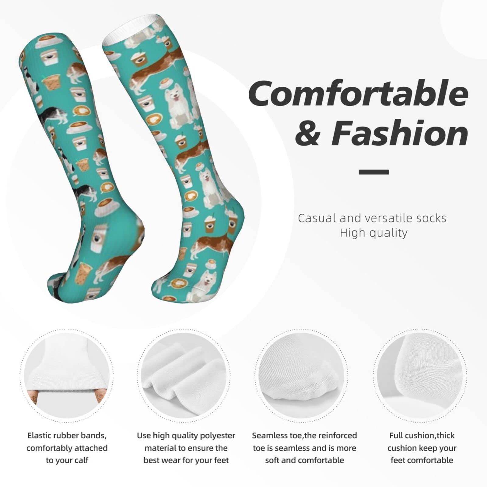 chegna Husky Siberian Huskies Coffees Dogs Design Compression Socks for Women & Men Circulation 15-20 mmHg is Best Support for Athletic Running Cycling, White, One Size (10463)
