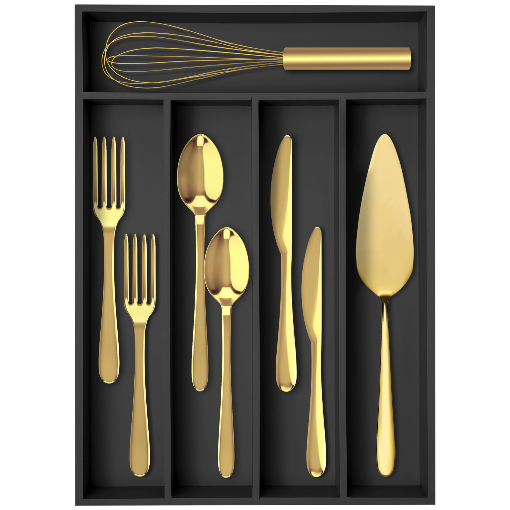 Conflech Silverware Organizer 10 Inch Bamboo Kitchen Drawer Organizer Utensil Organizer Silverware Holder Cutlery Organizer in drawer Flatware Organizer Tray Black