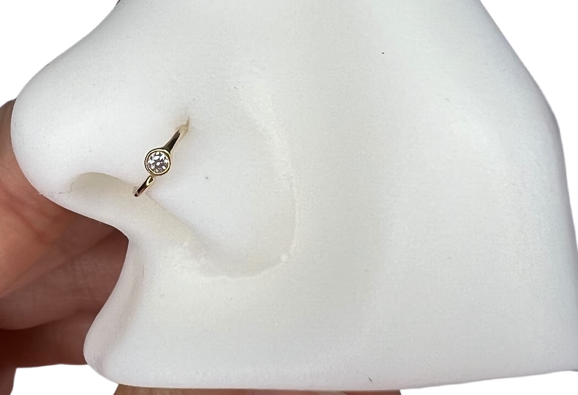 CZ Nose Ring 20 gauge 8 mm 5/16 inch with 2 mm Round CZ, Simulated Diamond Nose Hoop, Bezel Set Cubic Zirconia Nose Jewelry (14k Solid Gold)