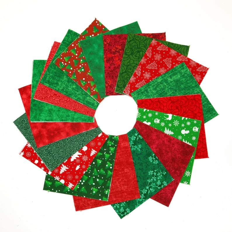 Christmas Basics Red Green Fabric, Red Green pre Cut Charm Pack 5" Squares, Quilting Cotton Fabric, DIY Sewing Craft