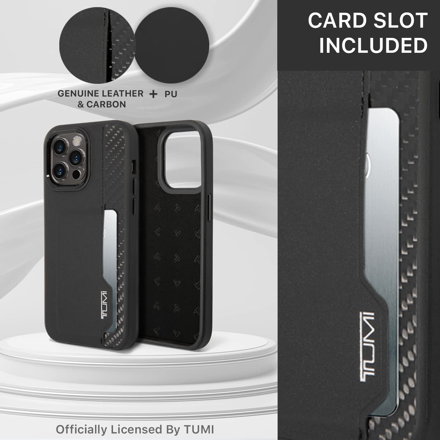 CG MOBILE TUMI Phone Case for iPhone 14 Pro in Black Aluminum with Vertical Card Slot, HC Leather Protective, Durable Case with Easy Snap-on & Shock Absorption