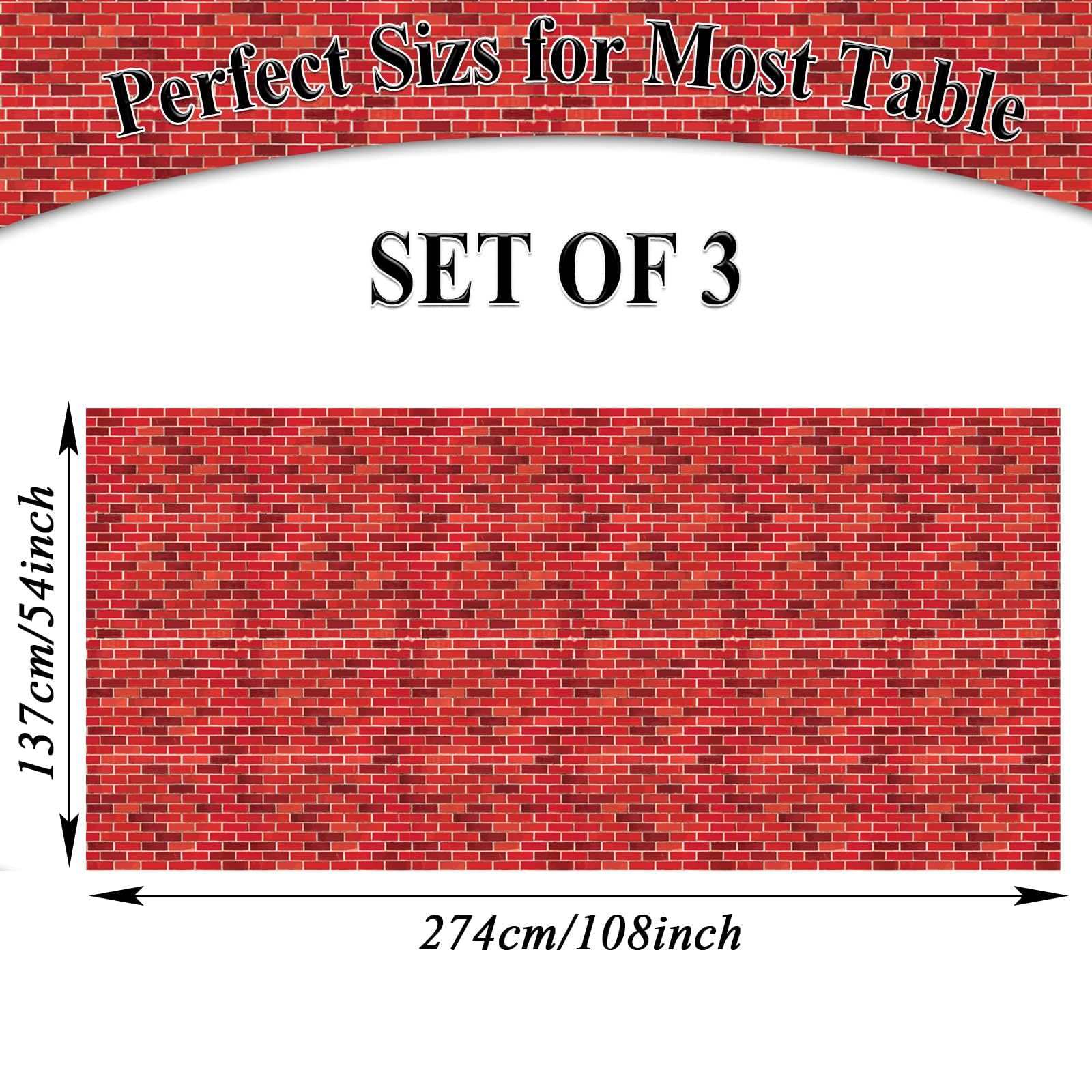 chiazllta 3 Pieces Red Brick Tablecloth Plastic Brick Wrapping Paper Stone Wall Backdrop for Christmas Party Decorations Fireplaces Curtains Door Wallpaper Photography Supplies