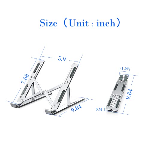 ChashenHa Laptop Stand, Laptop Stand for Desk Aluminum Alloy Adjustable Height Foldable Laptop Stand for MacBook Air/Pro, Samsung, Microsoft, Lenovo, Dell, iPad, Any Laptop(Silver)