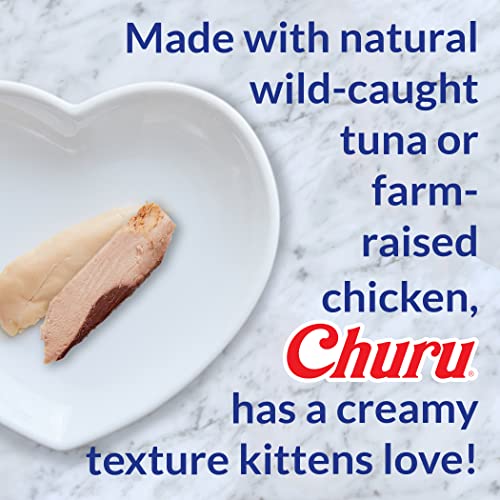 INABA Churu for Kittens, Grain-Free Creamy, Purée Lickable Cat Treats with DHA, EPA, Vitamin E & Taurine, 0.5 Ounces Each, 24 Tubes (4 per Pack), Chicken Recipe
