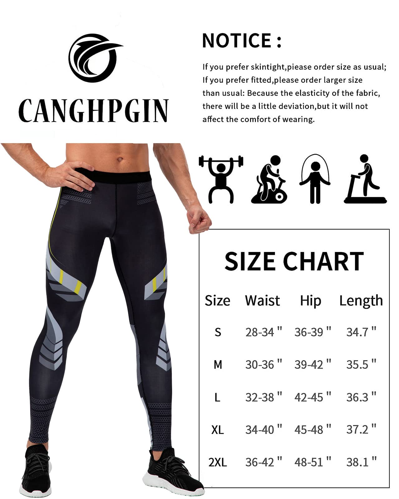 CANGHPGIN Men's Compression Pants Sports Tights for Men Gym Running Baselayer Cool Dry Workout Athletic Leggings