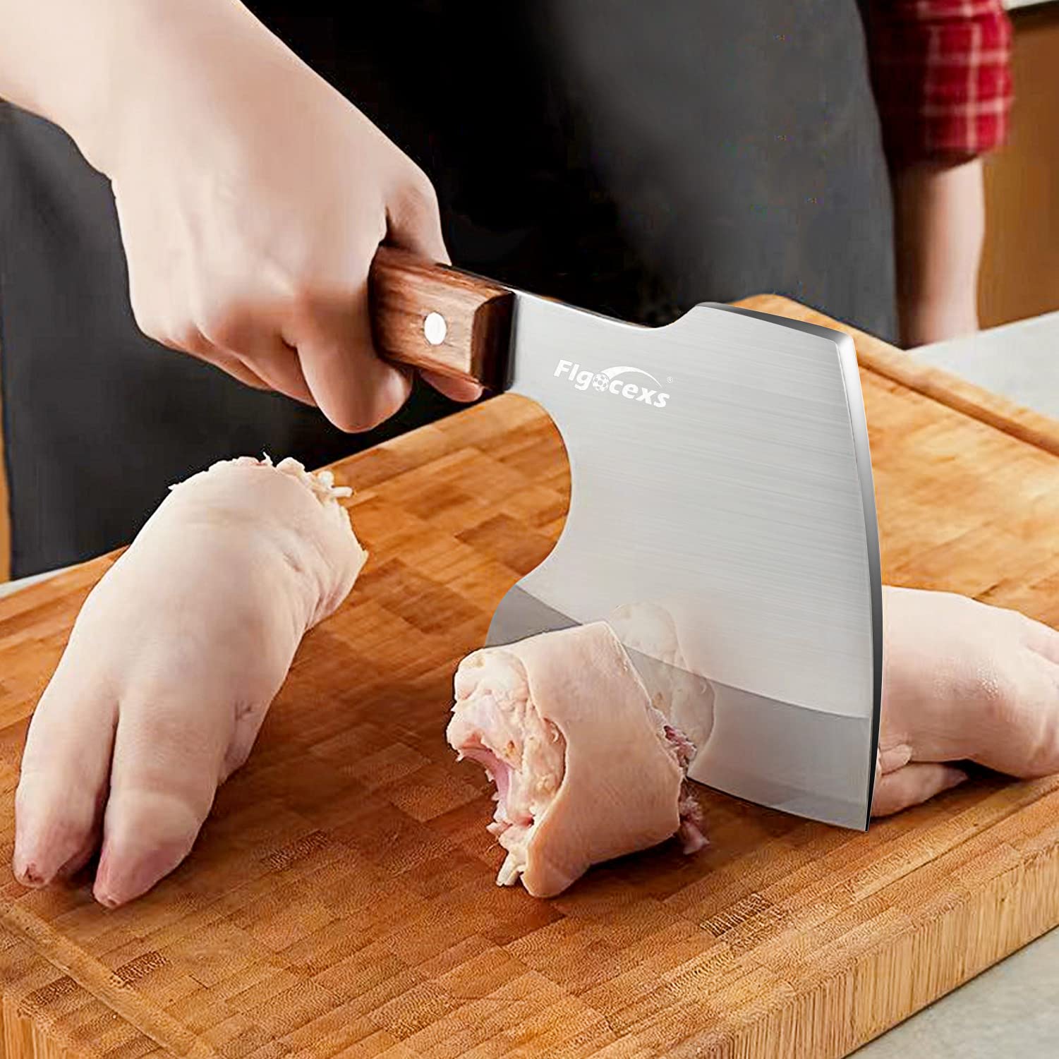 Flgocexs Meat Cleaver Knife Heavy Duty-Butcher Axe Knife Bone Chopper Stainless Steel Butcher Axe Knife with Wood Handle Bone Breaker Knife Axe Bone Chopper for Kitchen SlaughterhouseâŠ
